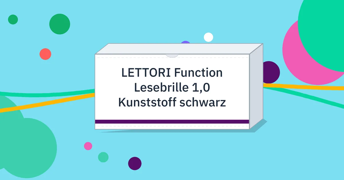 Symbolbild: Packung mit der Aufschrift LETTORI Function Lesebrille 1,0 Kunststoff schwarz (PZN 11056653) – Verfügbarkeit und Bezug in Apotheken in Frankfurt am Main