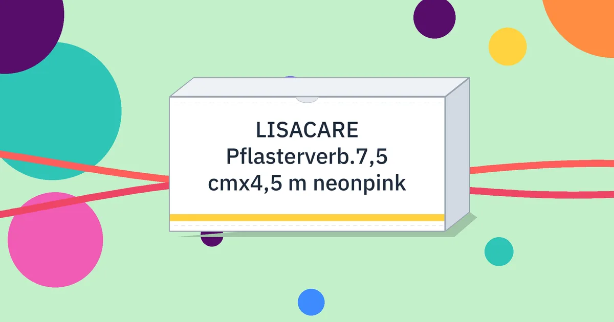 Symbolbild: Packung mit der Aufschrift LISACARE Pflasterverb.7,5 cmx4,5 m neonpink (PZN 17892600) – Verfügbarkeit und Bezug in Apotheken in Frankfurt am Main