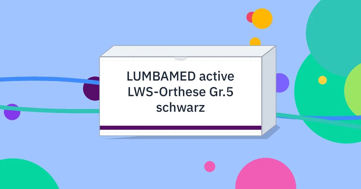 Symbolbild: Packung mit der Aufschrift LUMBAMED active LWS-Orthese Gr.5 schwarz (PZN 15314939) – Verfügbarkeit und Bezug in Apotheken in Frankfurt am Main