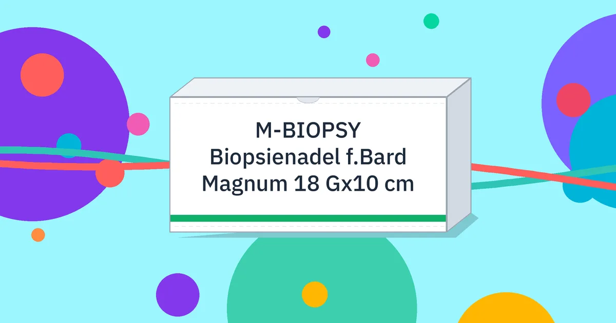 Symbolbild: Packung mit der Aufschrift M-BIOPSY Biopsienadel f.Bard Magnum 18 Gx10 cm (PZN 11285626) – Verfügbarkeit und Bezug in Apotheken in Frankfurt am Main