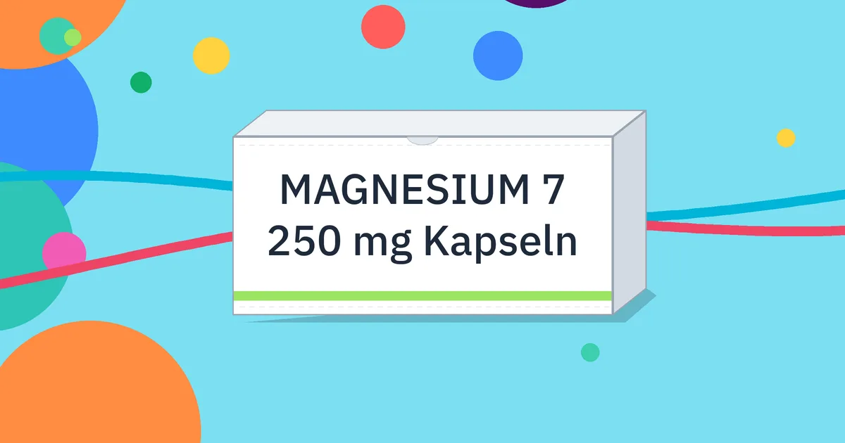 Symbolbild: Packung mit der Aufschrift MAGNESIUM 7 250 mg Kapseln (PZN 15737605) – Verfügbarkeit und Bezug in Apotheken in Frankfurt am Main