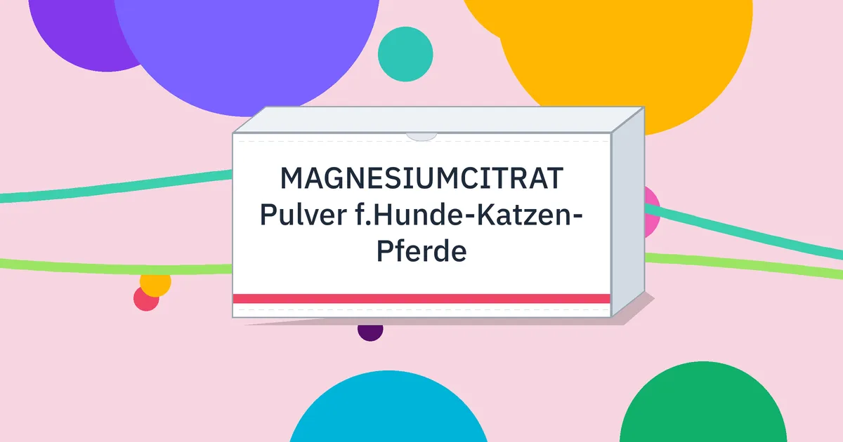 Symbolbild: Packung mit der Aufschrift MAGNESIUMCITRAT Pulver f.Hunde-Katzen-Pferde (PZN 18656149) – Verfügbarkeit und Bezug in Apotheken in Frankfurt am Main