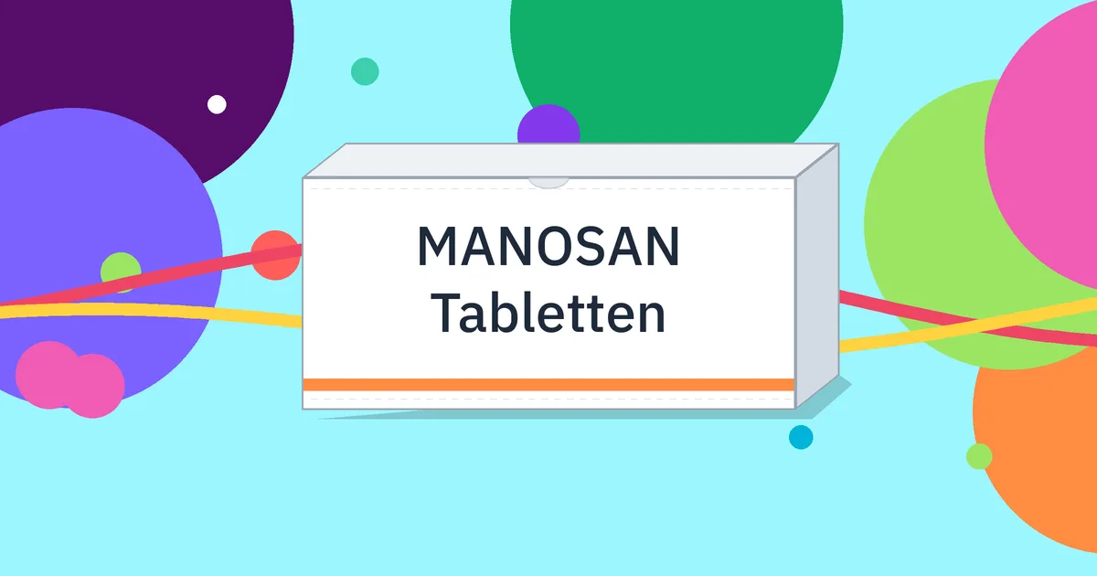 Symbolbild: Packung mit der Aufschrift MANOSAN Tabletten (PZN 19223317) – Verfügbarkeit und Bezug in Apotheken in Frankfurt am Main