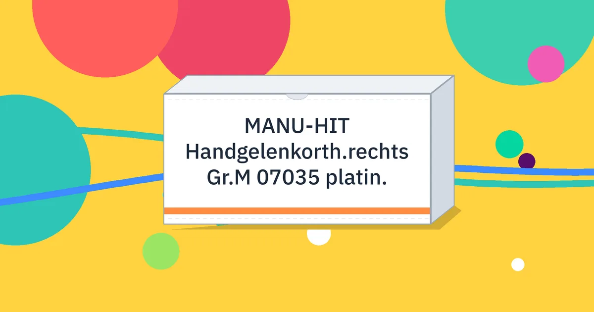 Symbolbild: Packung mit der Aufschrift MANU-HIT Handgelenkorth.rechts Gr.M 07035 platin. (PZN 03263125) – Verfügbarkeit und Bezug in Apotheken in Frankfurt am Main