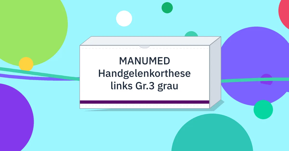 Symbolbild: Packung mit der Aufschrift MANUMED Handgelenkorthese links Gr.3 grau (PZN 07614538) – Verfügbarkeit und Bezug in Apotheken in Frankfurt am Main