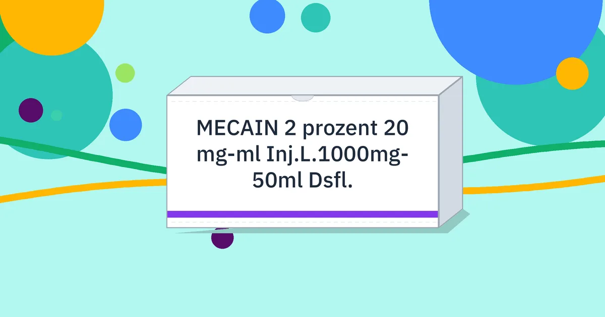 Symbolbild: Packung mit der Aufschrift MECAIN 2 prozent 20 mg-ml Inj.L.1000mg-50ml Dsfl. (PZN 11055872) – Verfügbarkeit und Bezug in Apotheken in Frankfurt am Main