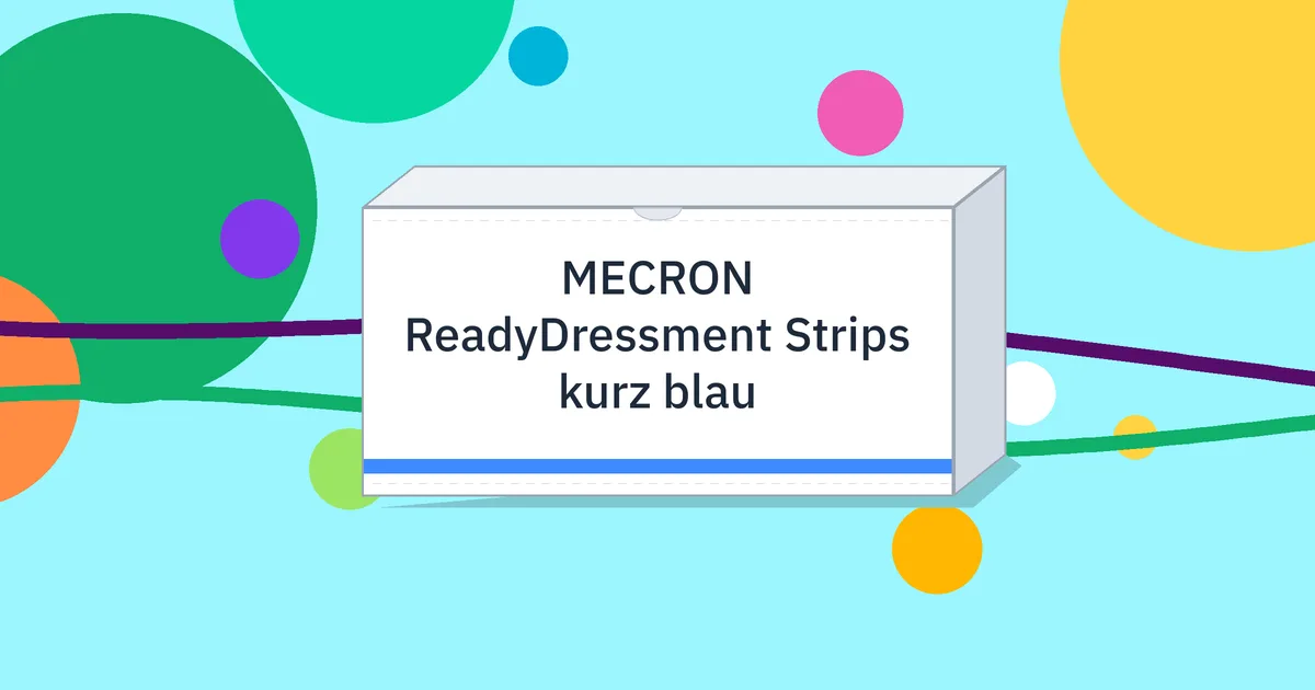Symbolbild: Packung mit der Aufschrift MECRON ReadyDressment Strips kurz blau (PZN 13164602) – Verfügbarkeit und Bezug in Apotheken in Frankfurt am Main