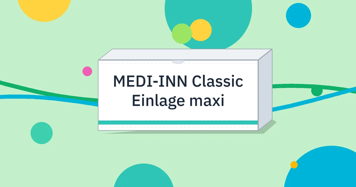 Symbolbild: Packung mit der Aufschrift MEDI-INN Classic Einlage maxi (PZN 18370401) – Verfügbarkeit und Bezug in Apotheken in Frankfurt am Main