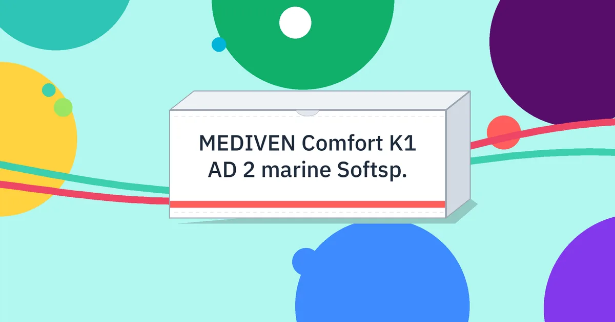 Symbolbild: Packung mit der Aufschrift MEDIVEN Comfort K1 AD 2 marine Softsp. (PZN 14559780) – Verfügbarkeit und Bezug in Apotheken in Frankfurt am Main