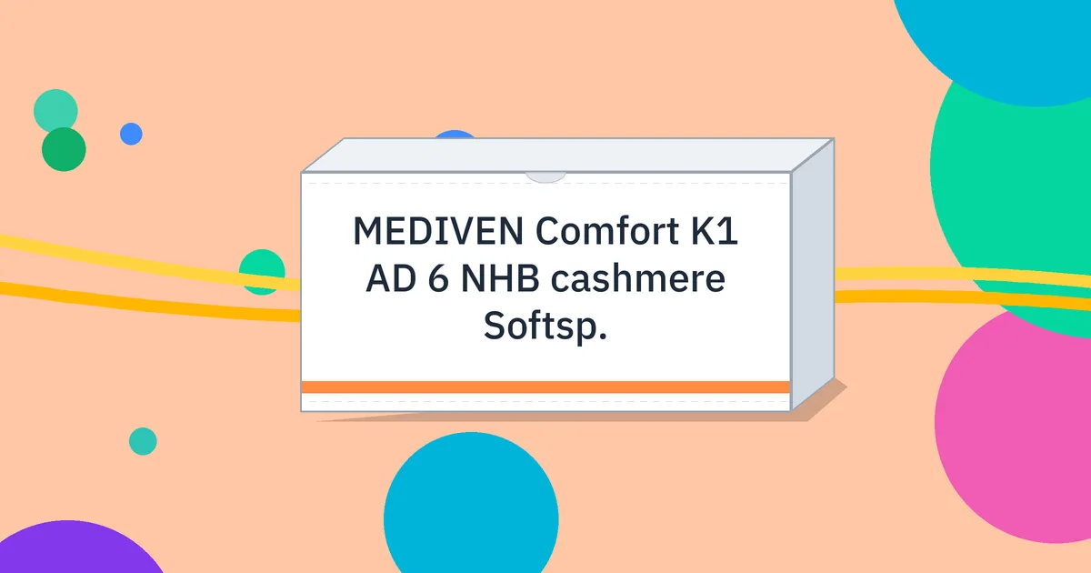 Symbolbild: Packung mit der Aufschrift MEDIVEN Comfort K1 AD 6 NHB cashmere Softsp. (PZN 14659286) – Verfügbarkeit und Bezug in Apotheken in Frankfurt am Main