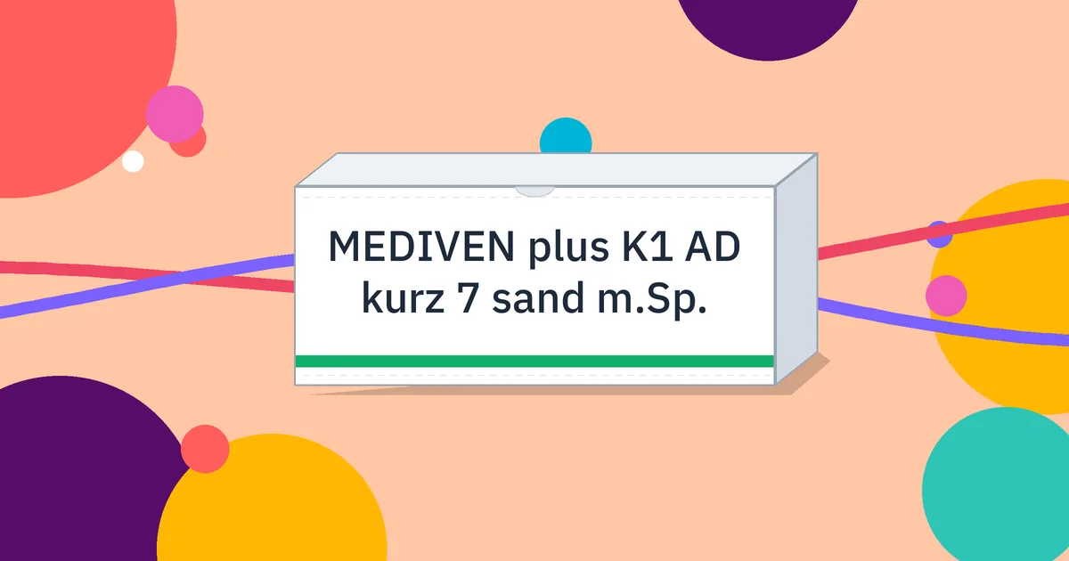 Symbolbild: Packung mit der Aufschrift MEDIVEN plus K1 AD kurz 7 sand m.Sp. (PZN 18934192) – Verfügbarkeit und Bezug in Apotheken in Frankfurt am Main