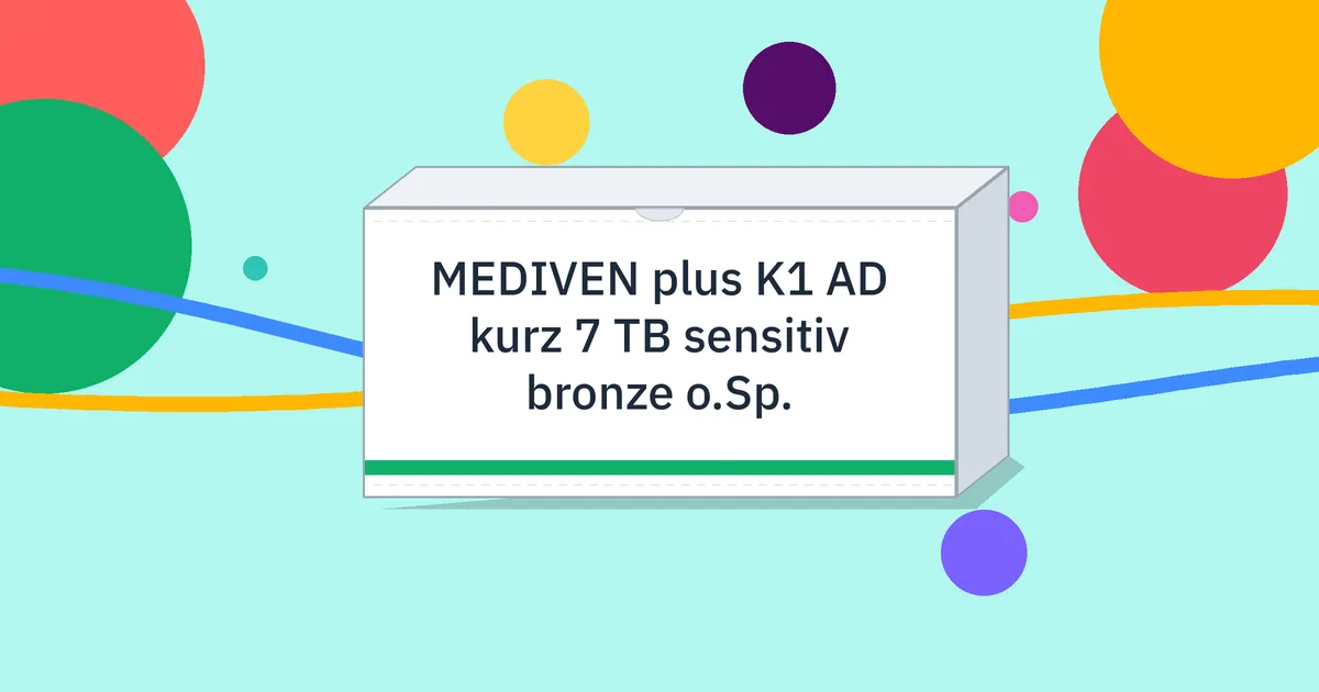 Symbolbild: Packung mit der Aufschrift MEDIVEN plus K1 AD kurz 7 TB sensitiv bronze o.Sp. (PZN 15053887) – Verfügbarkeit und Bezug in Apotheken in Frankfurt am Main
