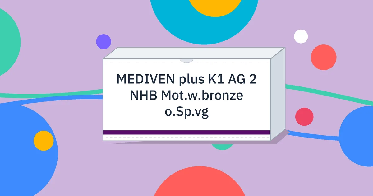 Symbolbild: Packung mit der Aufschrift MEDIVEN plus K1 AG 2 NHB Mot.w.bronze o.Sp.vg (PZN 15920278) – Verfügbarkeit und Bezug in Apotheken in Frankfurt am Main