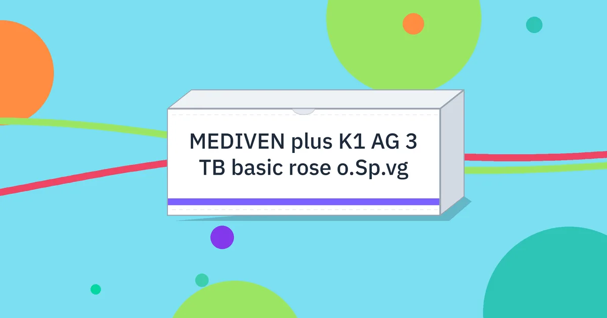 Symbolbild: Packung mit der Aufschrift MEDIVEN plus K1 AG 3 TB basic rose o.Sp.vg (PZN 15057371) – Verfügbarkeit und Bezug in Apotheken in Frankfurt am Main