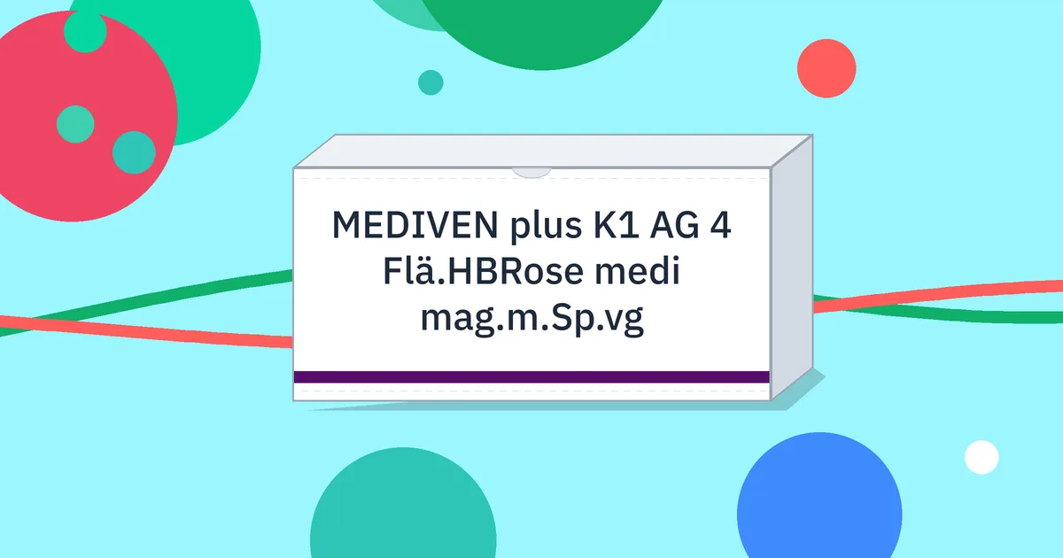 Symbolbild: Packung mit der Aufschrift MEDIVEN plus K1 AG 4 Flä.HBRose medi mag.m.Sp.vg (PZN 15912215) – Verfügbarkeit und Bezug in Apotheken in Frankfurt am Main