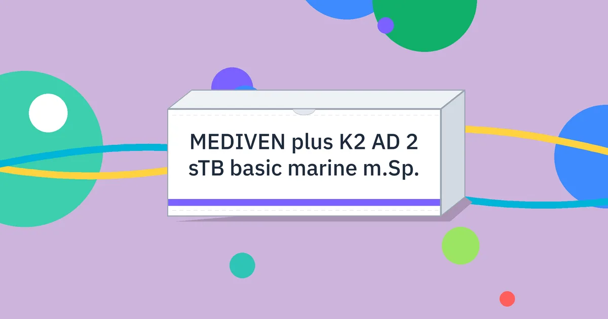 Symbolbild: Packung mit der Aufschrift MEDIVEN plus K2 AD 2 sTB basic marine m.Sp. (PZN 15095070) – Verfügbarkeit und Bezug in Apotheken in Frankfurt am Main