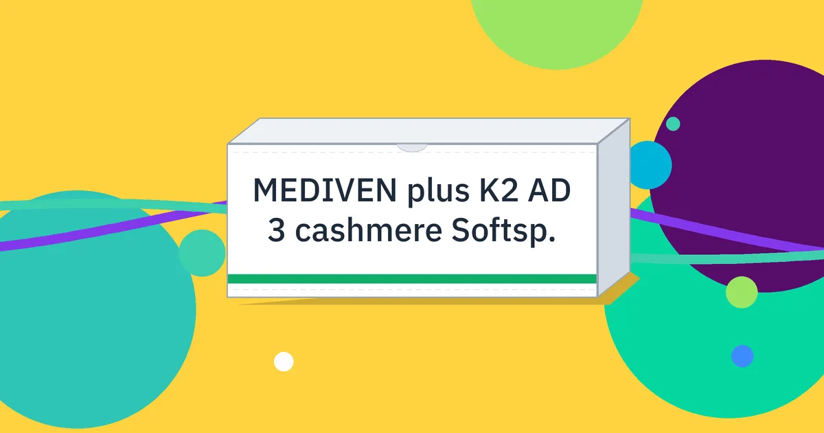 Symbolbild: Packung mit der Aufschrift MEDIVEN plus K2 AD 3 cashmere Softsp. (PZN 15092930) – Verfügbarkeit und Bezug in Apotheken in Frankfurt am Main
