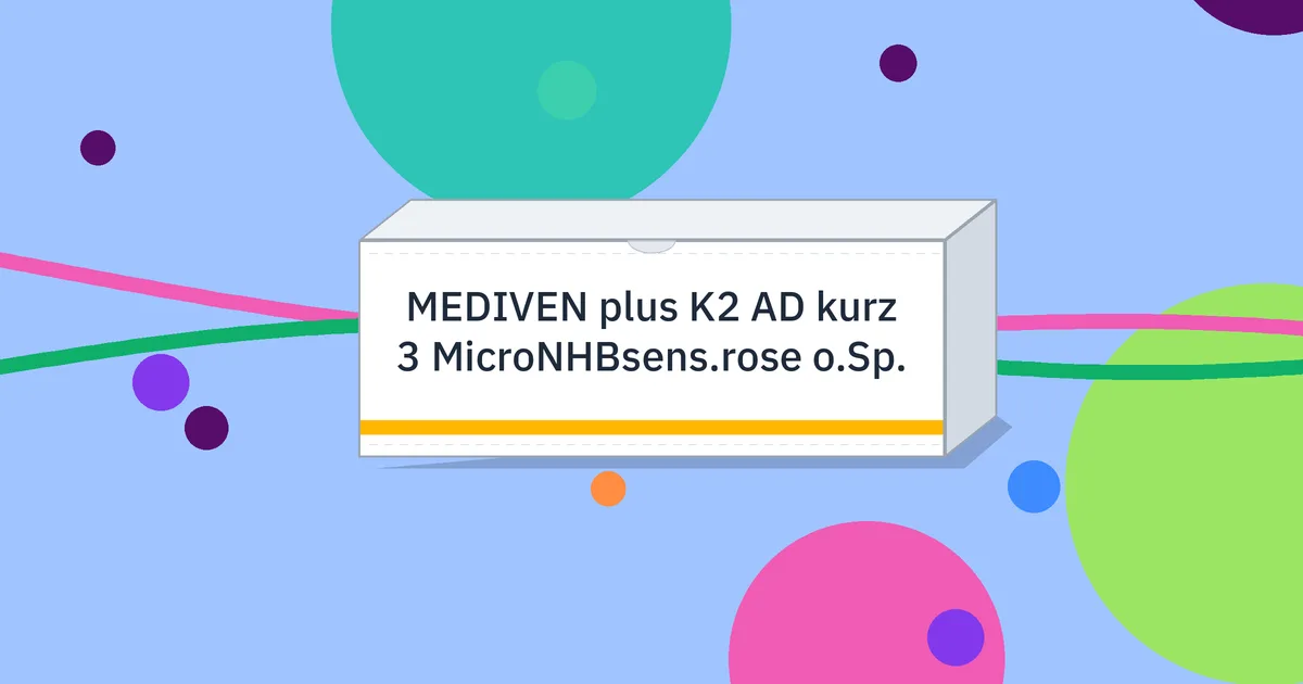 Symbolbild: Packung mit der Aufschrift MEDIVEN plus K2 AD kurz 3 MicroNHBsens.rose o.Sp. (PZN 15933855) – Verfügbarkeit und Bezug in Apotheken in Frankfurt am Main