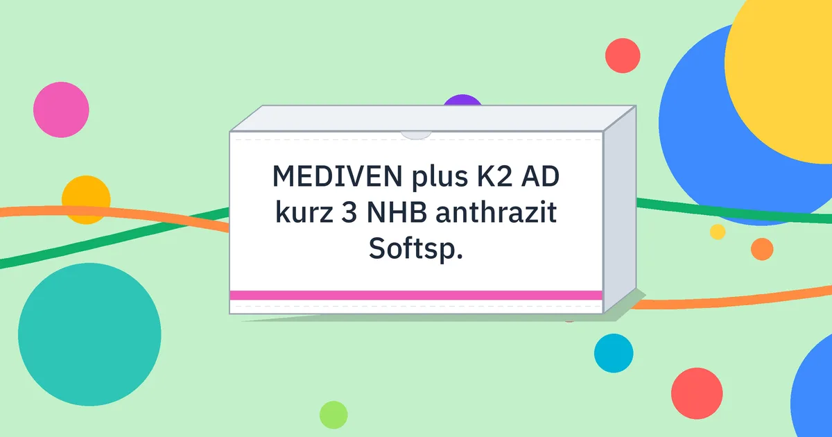 Symbolbild: Packung mit der Aufschrift MEDIVEN plus K2 AD kurz 3 NHB anthrazit Softsp. (PZN 15924804) – Verfügbarkeit und Bezug in Apotheken in Frankfurt am Main