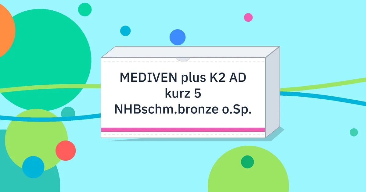 Symbolbild: Packung mit der Aufschrift MEDIVEN plus K2 AD kurz 5 NHBschm.bronze o.Sp. (PZN 15926884) – Verfügbarkeit und Bezug in Apotheken in Frankfurt am Main