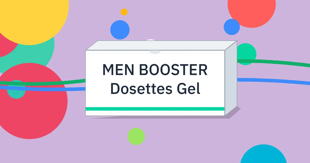 Symbolbild: Packung mit der Aufschrift MEN BOOSTER Dosettes Gel (PZN 20512908) – Verfügbarkeit und Bezug in Apotheken in Frankfurt am Main