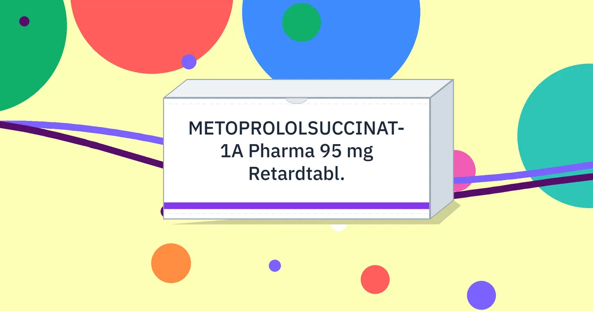 Symbolbild: Packung mit der Aufschrift METOPROLOLSUCCINAT-1A Pharma 95 mg Retardtabl. (PZN 00229820) – Verfügbarkeit und Bezug in Apotheken in Frankfurt am Main