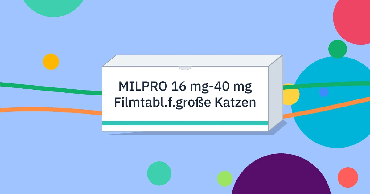 Symbolbild: Packung mit der Aufschrift MILPRO 16 mg-40 mg Filmtabl.f.große Katzen (PZN 11034893) – Verfügbarkeit und Bezug in Apotheken in Frankfurt am Main
