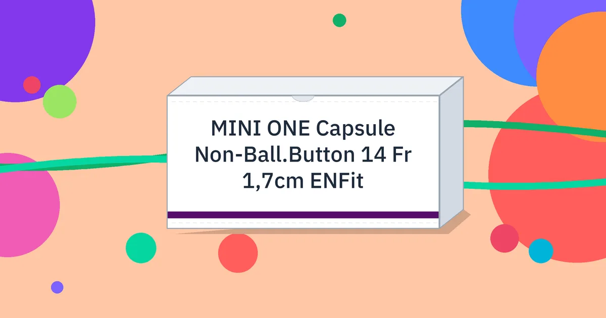 Symbolbild: Packung mit der Aufschrift MINI ONE Capsule Non-Ball.Button 14 Fr 1,7cm ENFit (PZN 14343991) – Verfügbarkeit und Bezug in Apotheken in Frankfurt am Main