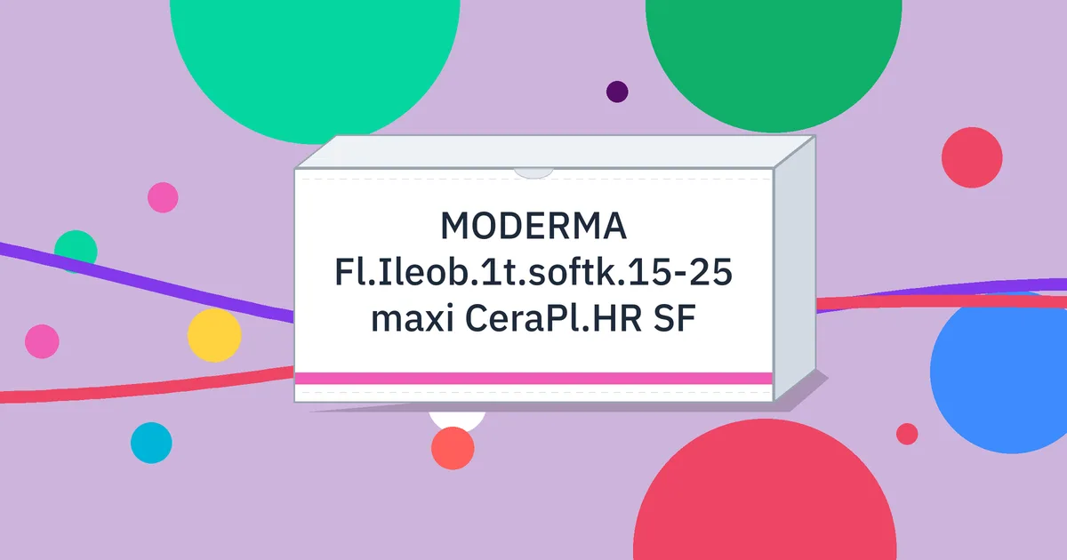 Symbolbild: Packung mit der Aufschrift MODERMA Fl.Ileob.1t.softk.15-25 maxi CeraPl.HR SF (PZN 18182332) – Verfügbarkeit und Bezug in Apotheken in Frankfurt am Main