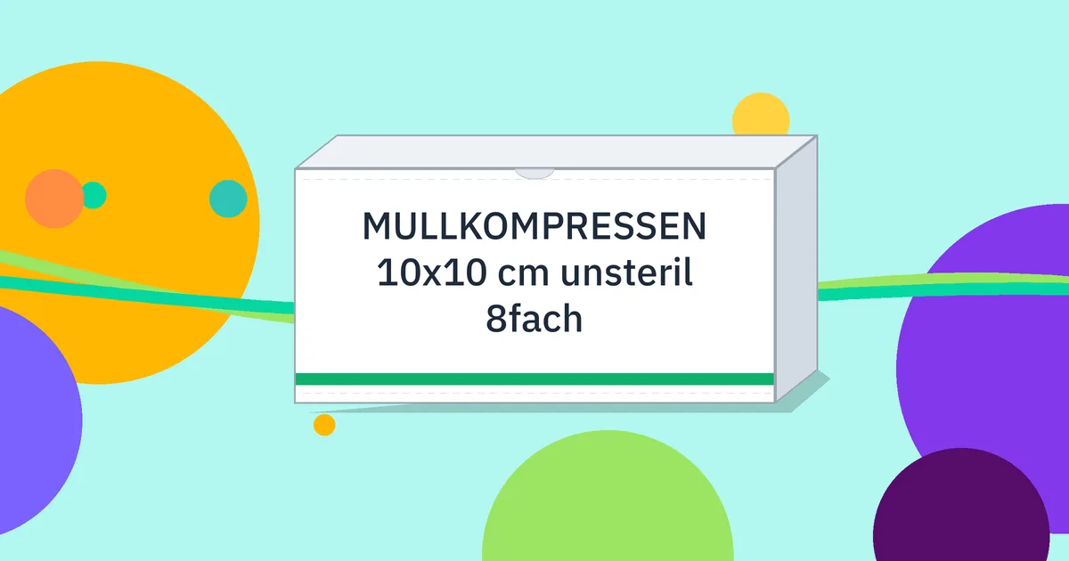Symbolbild: Packung mit der Aufschrift MULLKOMPRESSEN 10x10 cm unsteril 8fach (PZN 04852728) – Verfügbarkeit und Bezug in Apotheken in Frankfurt am Main