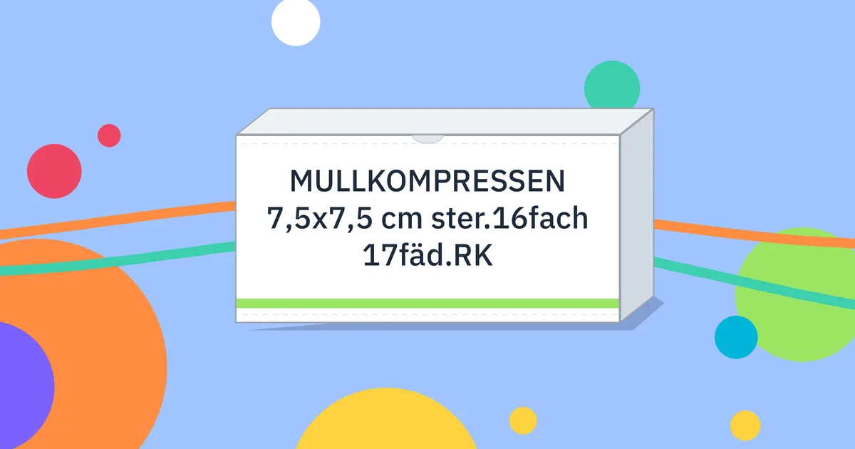 Symbolbild: Packung mit der Aufschrift MULLKOMPRESSEN 7,5x7,5 cm ster.16fach 17fäd.RK (PZN 06931165) – Verfügbarkeit und Bezug in Apotheken in Frankfurt am Main