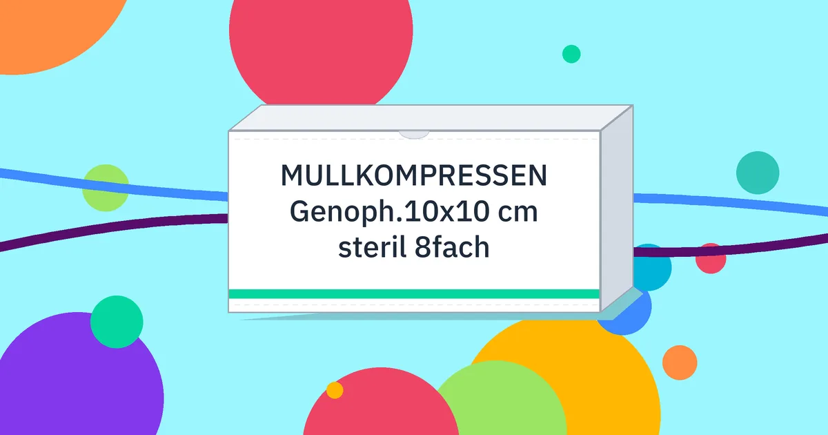 Symbolbild: Packung mit der Aufschrift MULLKOMPRESSEN Genoph.10x10 cm steril 8fach (PZN 02548618) – Verfügbarkeit und Bezug in Apotheken in Frankfurt am Main