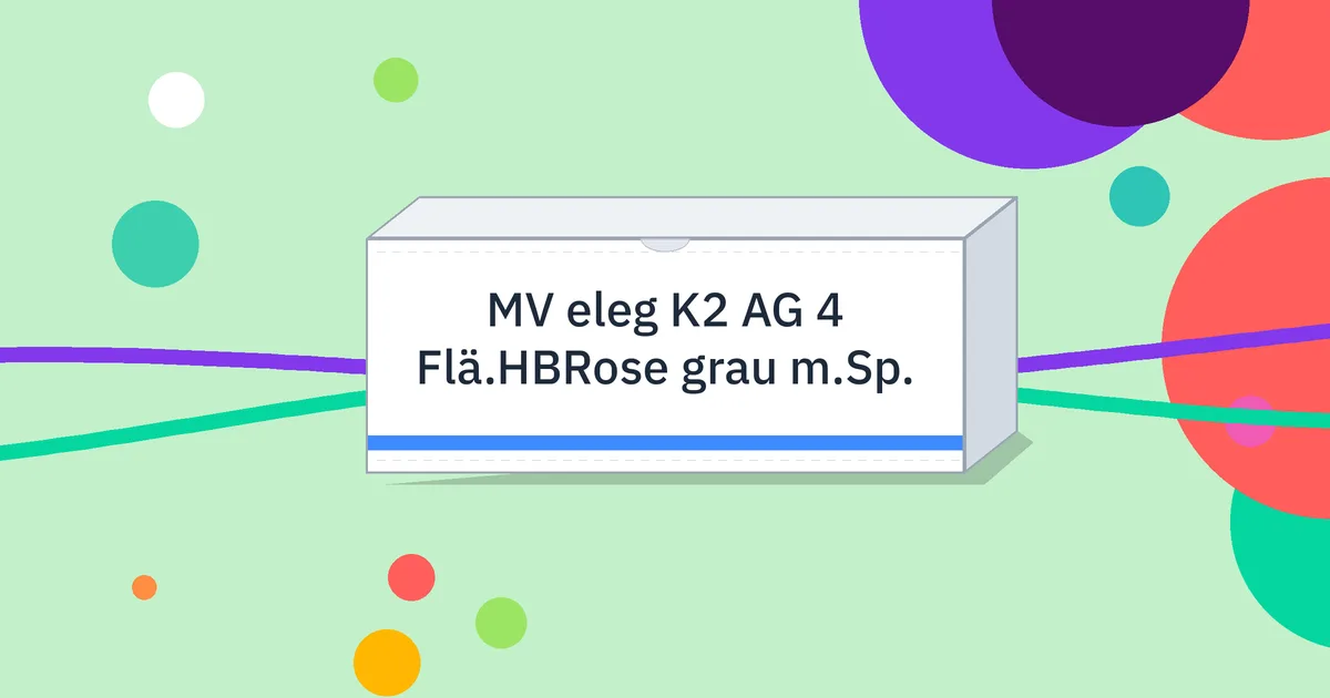 Symbolbild: Packung mit der Aufschrift MV eleg K2 AG 4 Flä.HBRose grau m.Sp. (PZN 18929239) – Verfügbarkeit und Bezug in Apotheken in Frankfurt am Main