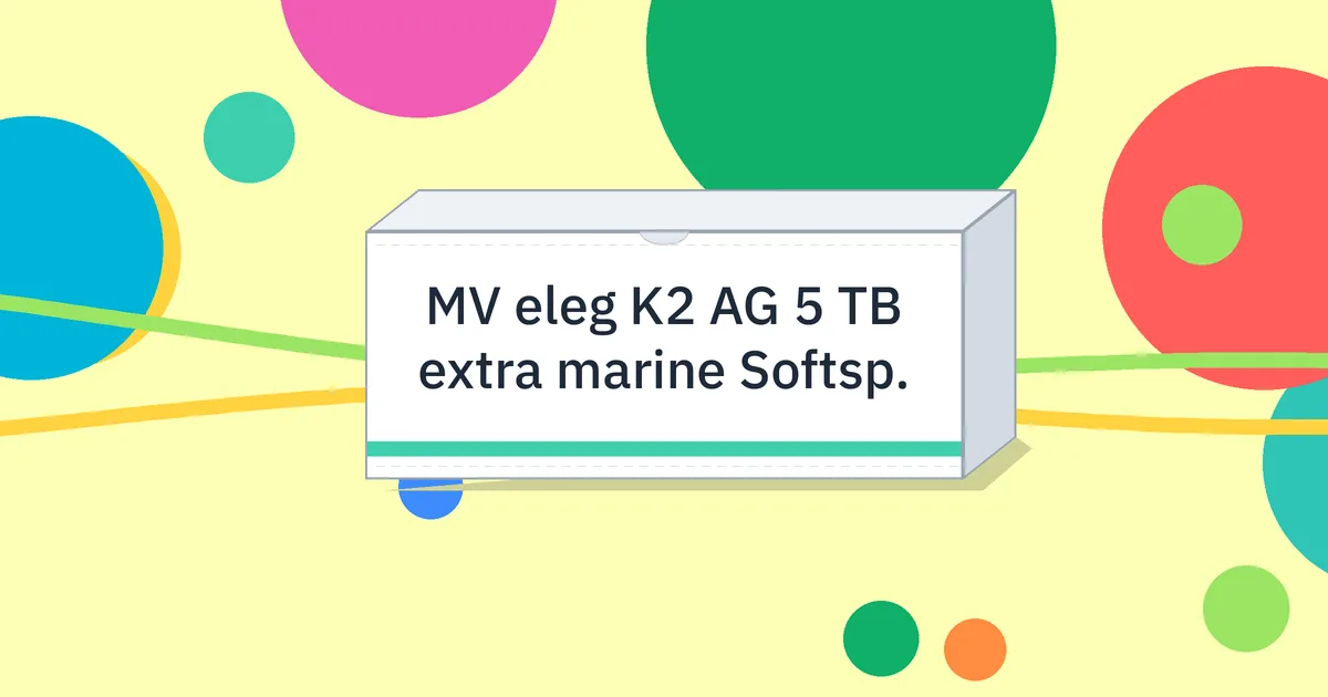 Symbolbild: Packung mit der Aufschrift MV eleg K2 AG 5 TB extra marine Softsp. (PZN 14610736) – Verfügbarkeit und Bezug in Apotheken in Frankfurt am Main
