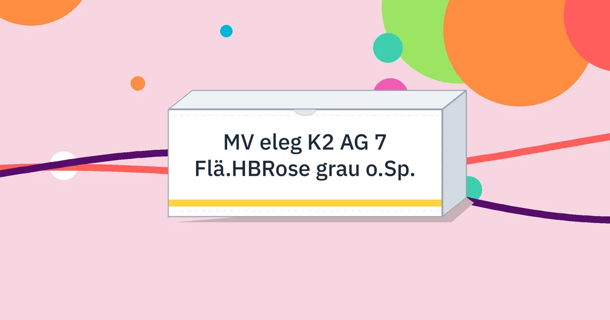 Symbolbild: Packung mit der Aufschrift MV eleg K2 AG 7 Flä.HBRose grau o.Sp. (PZN 18929185) – Verfügbarkeit und Bezug in Apotheken in Frankfurt am Main