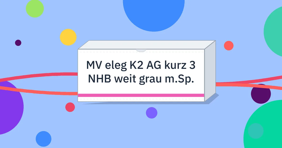 Symbolbild: Packung mit der Aufschrift MV eleg K2 AG kurz 3 NHB weit grau m.Sp. (PZN 18925069) – Verfügbarkeit und Bezug in Apotheken in Frankfurt am Main