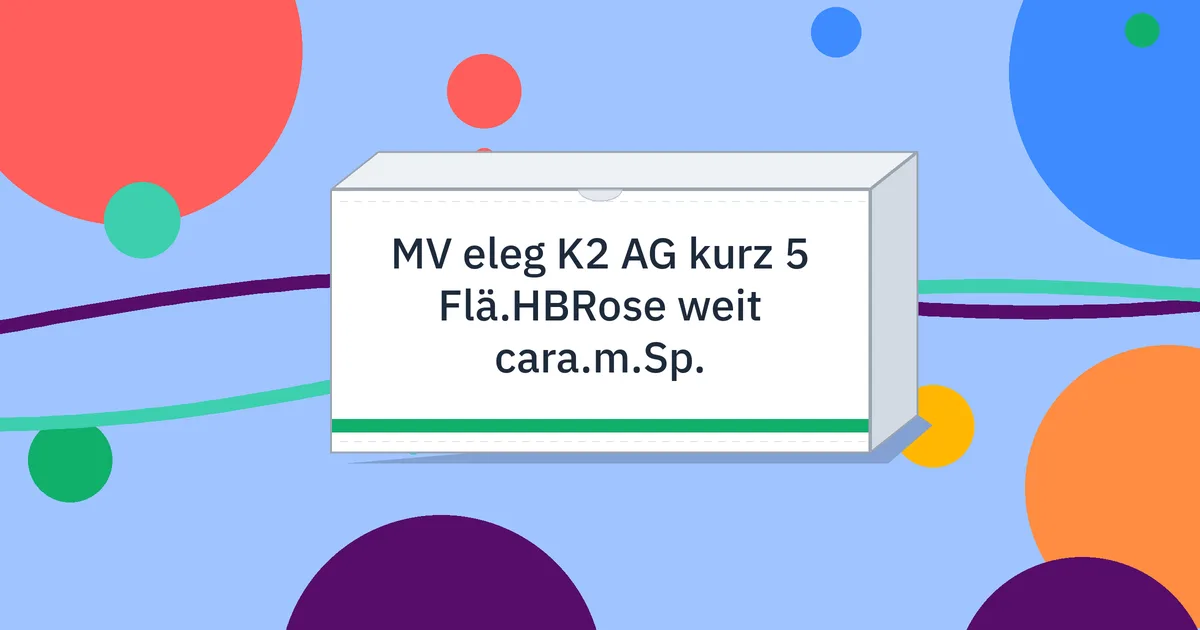Symbolbild: Packung mit der Aufschrift MV eleg K2 AG kurz 5 Flä.HBRose weit cara.m.Sp. (PZN 15706728) – Verfügbarkeit und Bezug in Apotheken in Frankfurt am Main