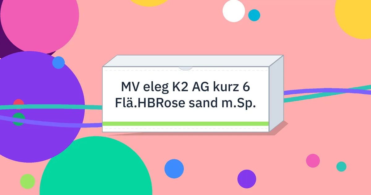 Symbolbild: Packung mit der Aufschrift MV eleg K2 AG kurz 6 Flä.HBRose sand m.Sp. (PZN 18925980) – Verfügbarkeit und Bezug in Apotheken in Frankfurt am Main