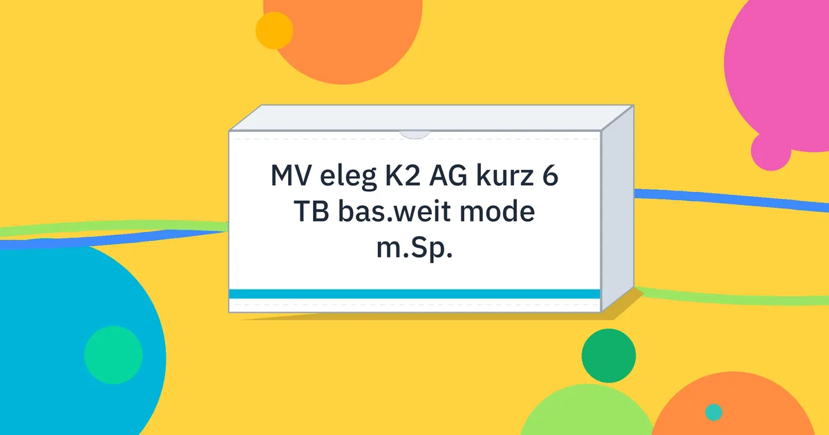 Symbolbild: Packung mit der Aufschrift MV eleg K2 AG kurz 6 TB bas.weit mode m.Sp. (PZN 09862996) – Verfügbarkeit und Bezug in Apotheken in Frankfurt am Main