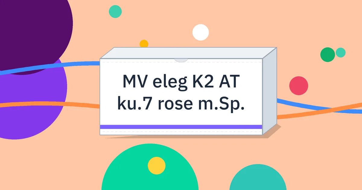 Symbolbild: Packung mit der Aufschrift MV eleg K2 AT ku.7 rose m.Sp. (PZN 15288308) – Verfügbarkeit und Bezug in Apotheken in Frankfurt am Main