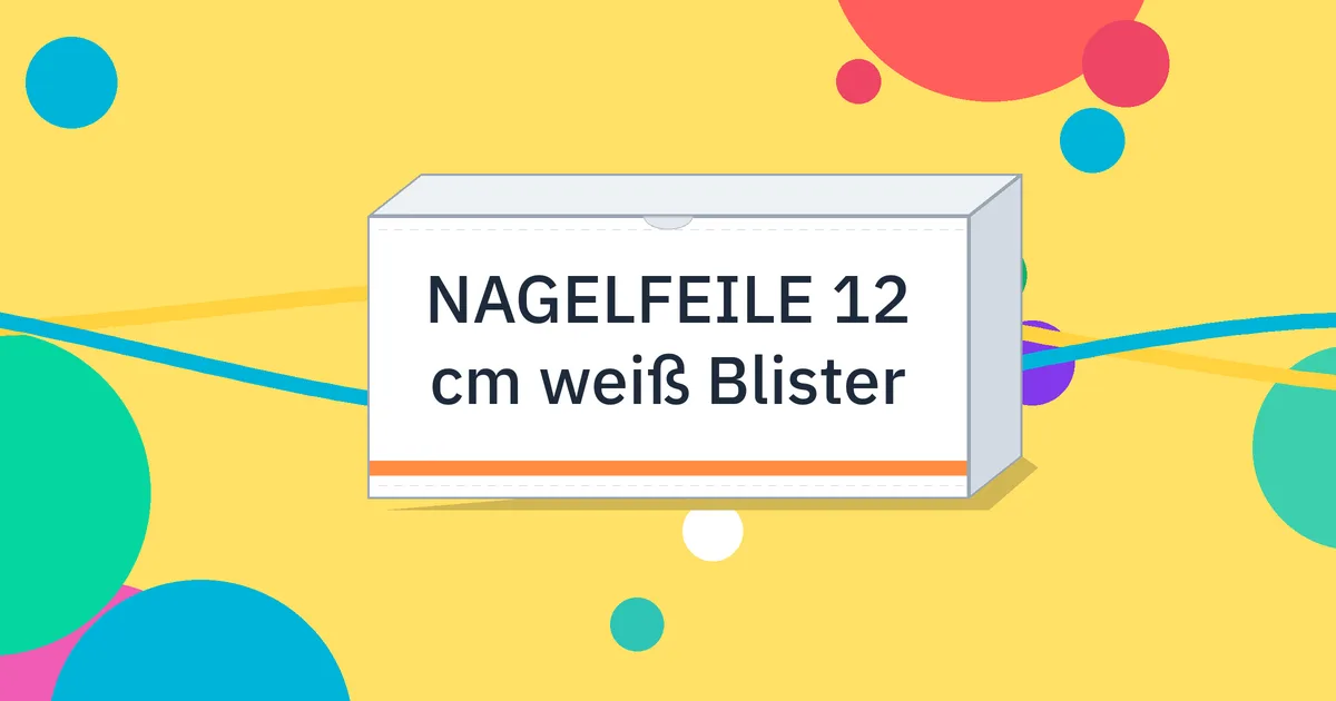 Symbolbild: Packung mit der Aufschrift NAGELFEILE 12 cm weiß Blister (PZN 10349330) – Verfügbarkeit und Bezug in Apotheken in Frankfurt am Main
