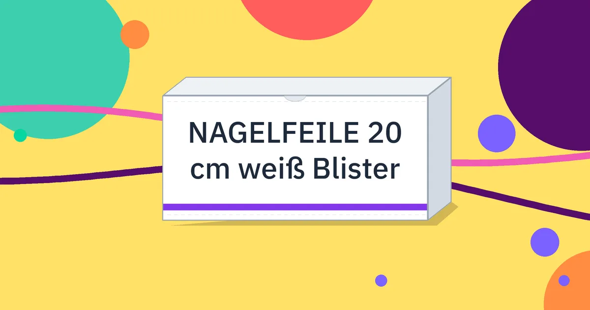 Symbolbild: Packung mit der Aufschrift NAGELFEILE 20 cm weiß Blister (PZN 01588633) – Verfügbarkeit und Bezug in Apotheken in Frankfurt am Main
