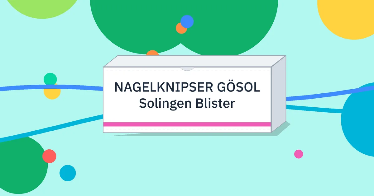 Symbolbild: Packung mit der Aufschrift NAGELKNIPSER GÖSOL Solingen Blister (PZN 02178104) – Verfügbarkeit und Bezug in Apotheken in Frankfurt am Main