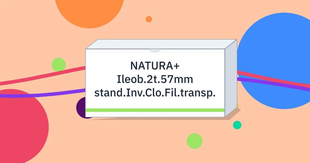 Symbolbild: Packung mit der Aufschrift NATURA+ Ileob.2t.57mm stand.Inv.Clo.Fil.transp. (PZN 20941621) – Verfügbarkeit und Bezug in Apotheken in Frankfurt am Main