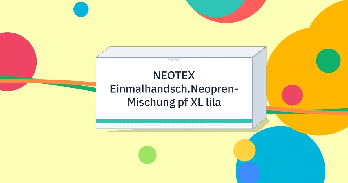 Symbolbild: Packung mit der Aufschrift NEOTEX Einmalhandsch.Neopren-Mischung pf XL lila (PZN 17383726) – Verfügbarkeit und Bezug in Apotheken in Frankfurt am Main