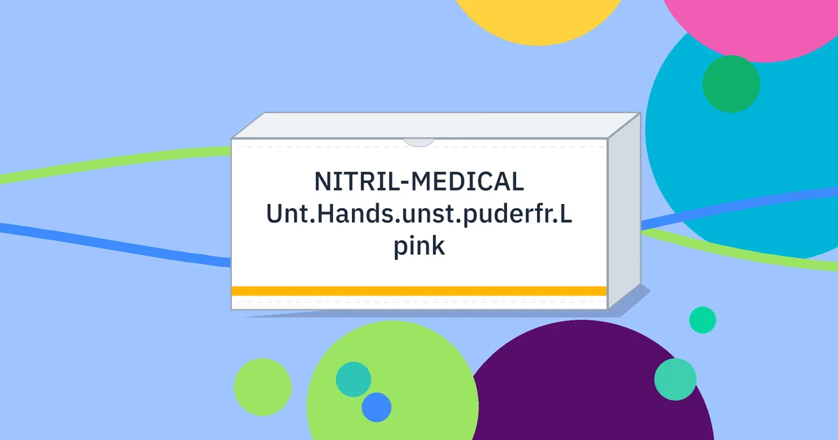 Symbolbild: Packung mit der Aufschrift NITRIL-MEDICAL Unt.Hands.unst.puderfr.L pink (PZN 18766642) – Verfügbarkeit und Bezug in Apotheken in Frankfurt am Main
