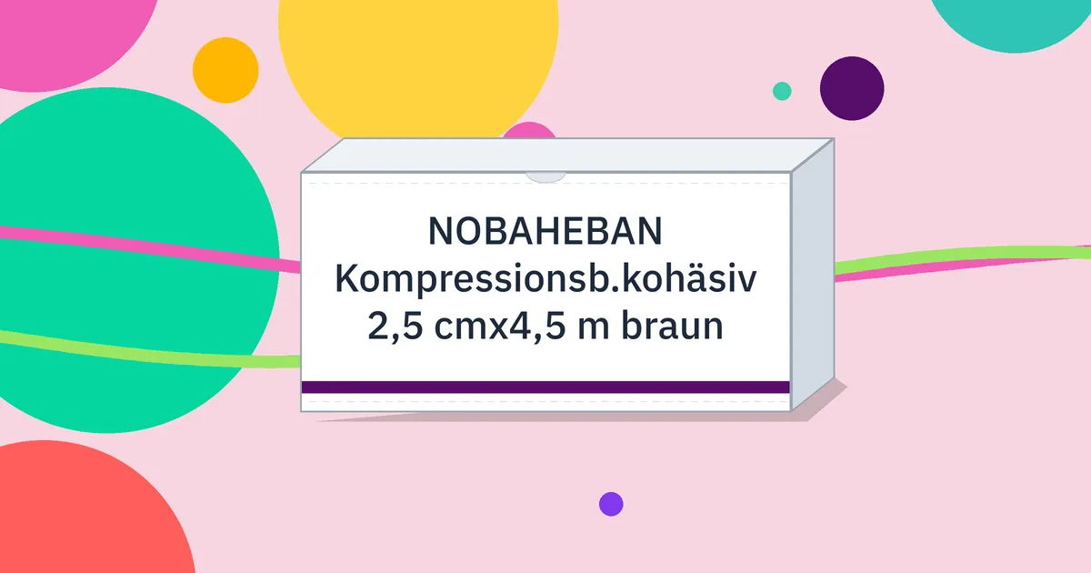 Symbolbild: Packung mit der Aufschrift NOBAHEBAN Kompressionsb.kohäsiv 2,5 cmx4,5 m braun (PZN 16028779) – Verfügbarkeit und Bezug in Apotheken in Frankfurt am Main