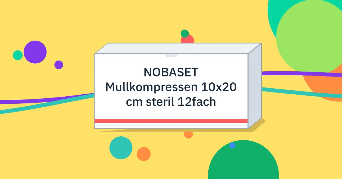 Symbolbild: Packung mit der Aufschrift NOBASET Mullkompressen 10x20 cm steril 12fach (PZN 17670101) – Verfügbarkeit und Bezug in Apotheken in Frankfurt am Main