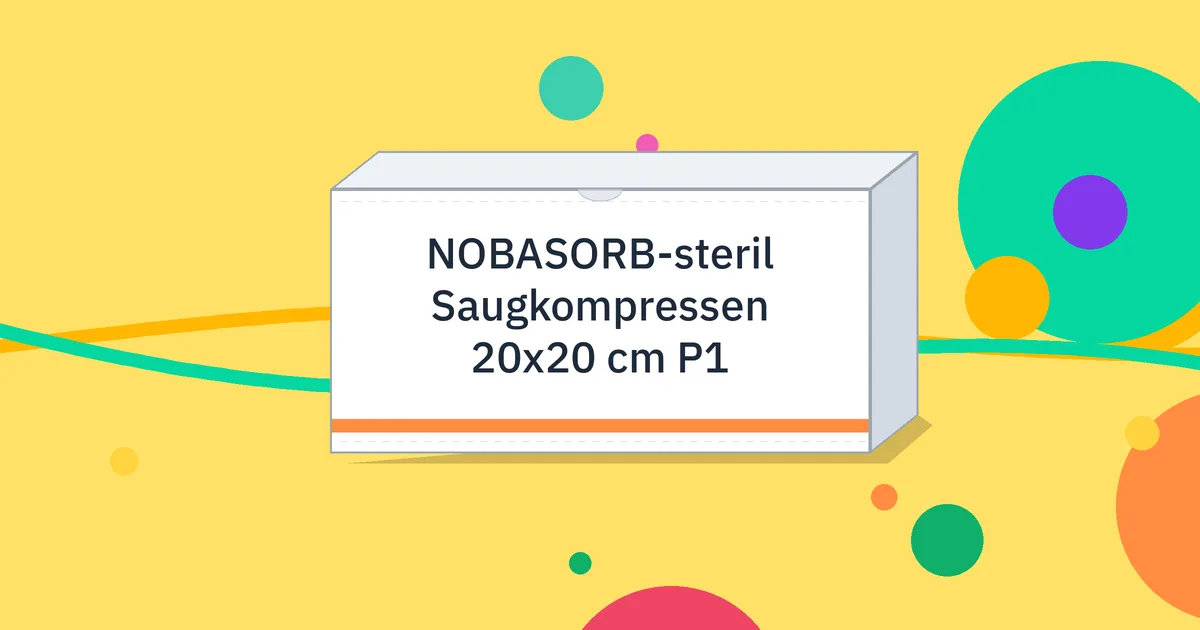 Symbolbild: Packung mit der Aufschrift NOBASORB-steril Saugkompressen 20x20 cm P1 (PZN 13981695) – Verfügbarkeit und Bezug in Apotheken in Frankfurt am Main