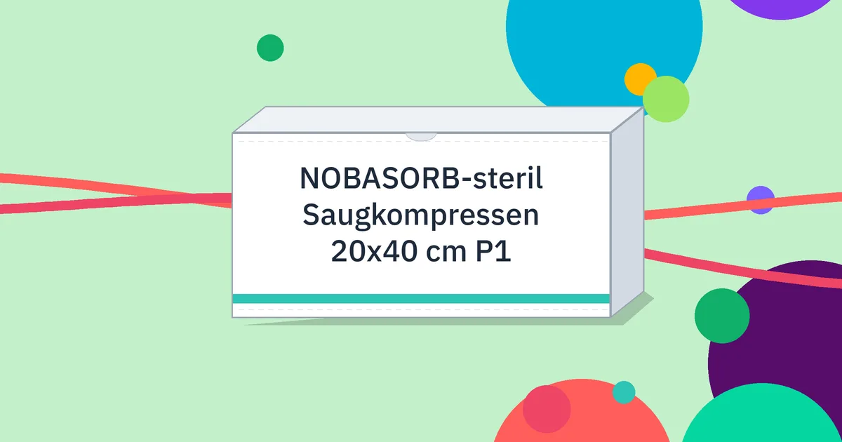 Symbolbild: Packung mit der Aufschrift NOBASORB-steril Saugkompressen 20x40 cm P1 (PZN 13981726) – Verfügbarkeit und Bezug in Apotheken in Frankfurt am Main